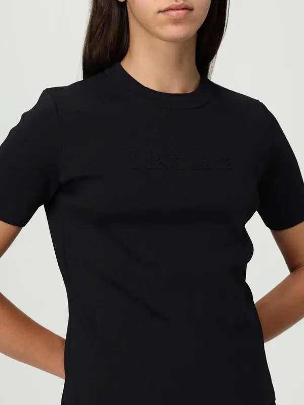 Max Mara Ribbed Knit T-shirt With Logo Detail - Black