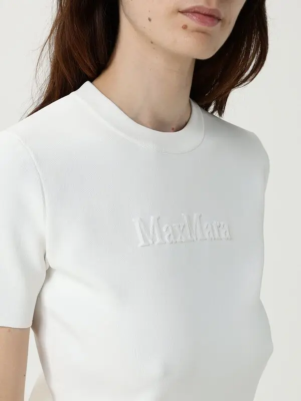 Max Mara Ribbed Knit T-shirt With Logo Detail - White
