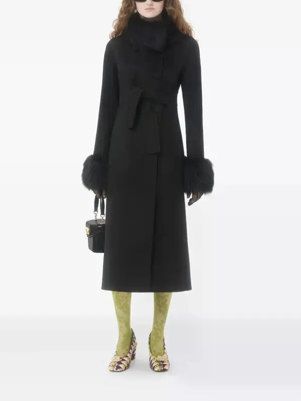 Valentino Garavani Faux Fur-trimmed Double-breasted Coat