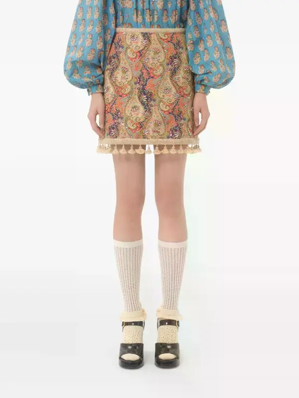 Valentino Garavani Embroidered Skirt With Paisley Voyage Imaginaire-print - Neutrals
