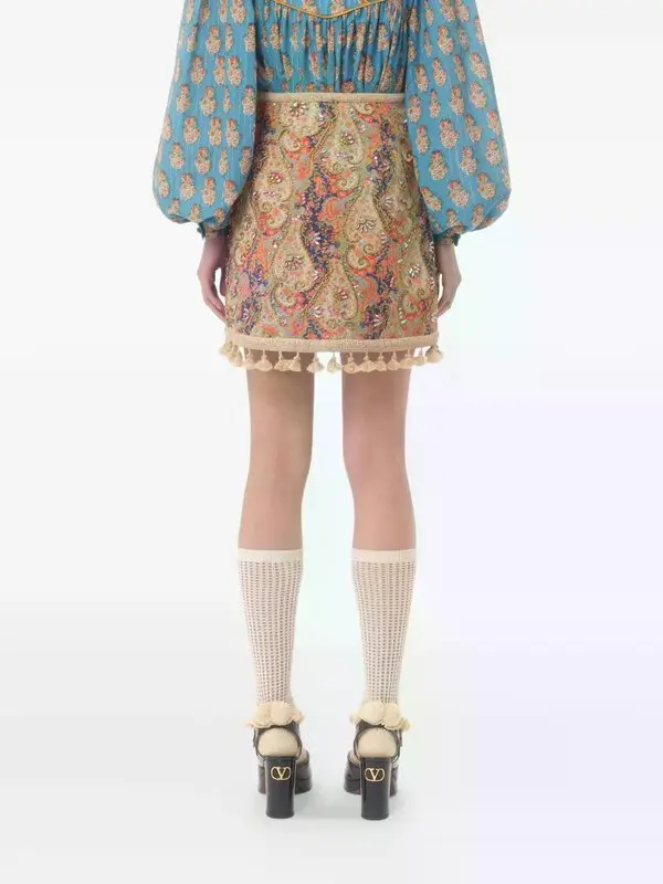 Valentino Garavani Embroidered Skirt With Paisley Voyage Imaginaire-print - Neutrals