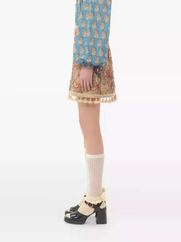 Valentino Garavani Embroidered Skirt With Paisley Voyage Imaginaire-print - Neutrals