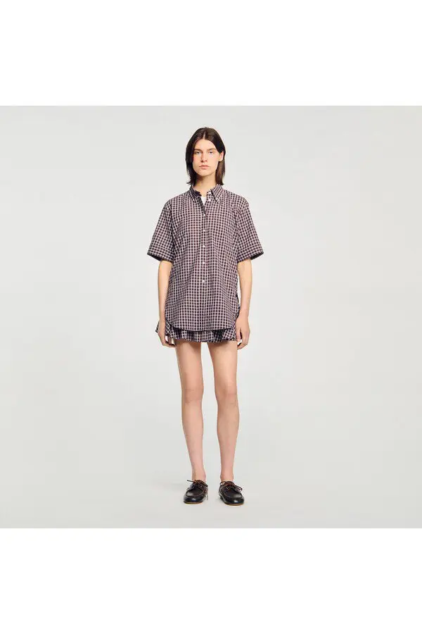 Sandro Oversized Checkered Shirt Jacket