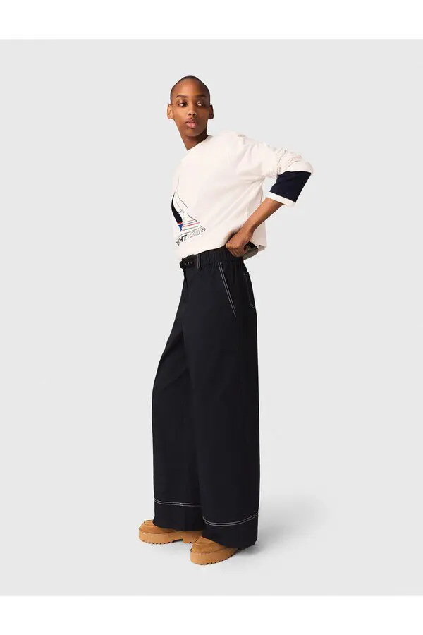 Maje Cotton Blend Trousers With Leather Belt