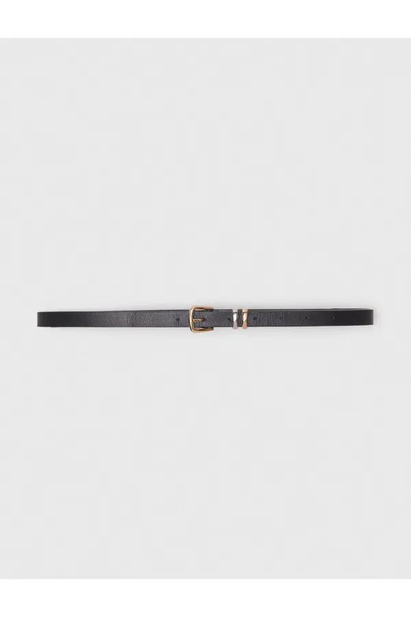 Maje Slim Leather Belt With Square Buckle - Black
