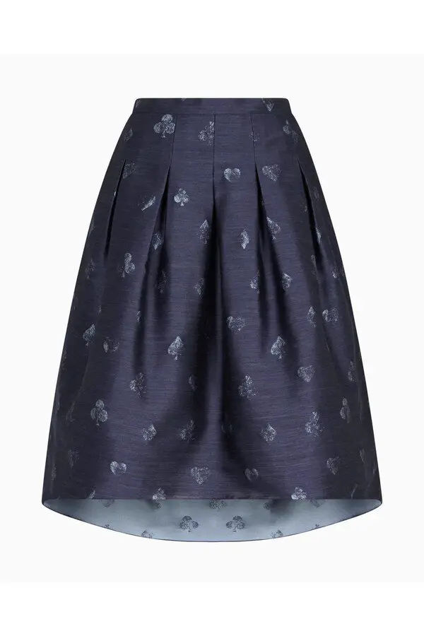 Emporio Armani Wool-blend Jacquard Skirt With Godet Pleats - Blue
