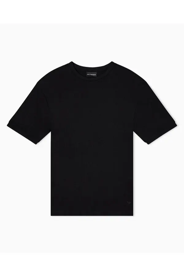 Emporio Armani Asv Jersey T-shirt With Vertical Jacquard Motif - Black