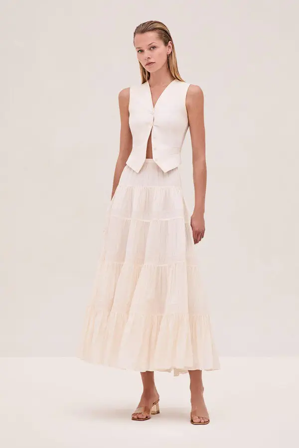 Alexis Liotta Embroidered Striped Midi Skirt - Neutral