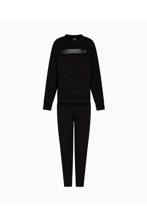 EA7 Logo Series Cotton Interlock Tracksuit - Black