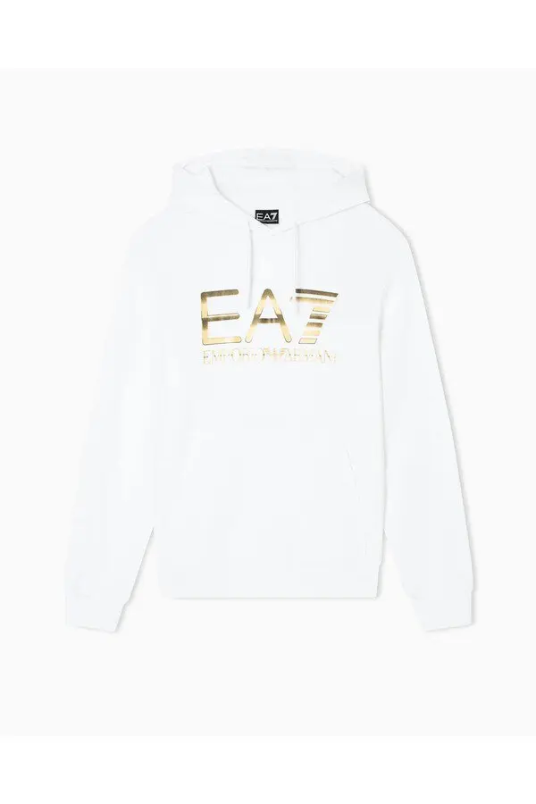 Emporio Armani Logo Series Stretch-cotton Hooded Sweatshirt With Oversized Logo - White