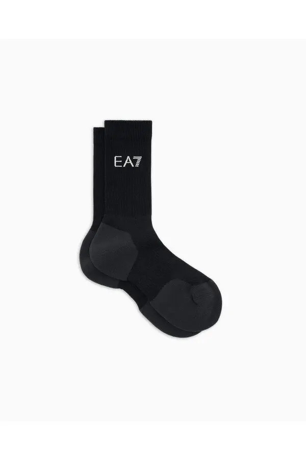 Emporio Armani Ea7 Tennis Pro Cotton-blend Ankle Socks - Black