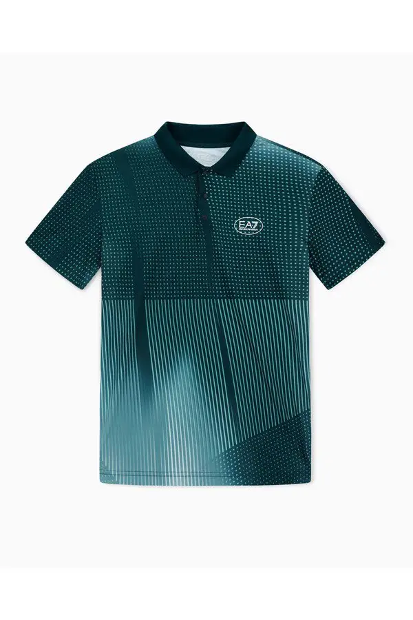 Emporio Armani Tennis Pro Polo Shirt In Ventus7 Technical Fabric With Print - Green
