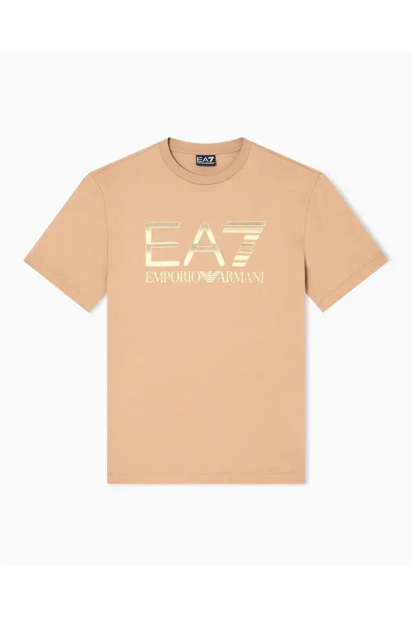 Emporio Armani Logo Series Cotton T-shirt With Oversized Logo - Natural