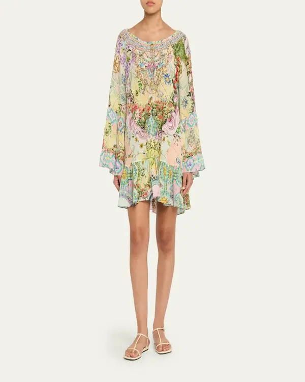camilla just coasting a-line frill dress CAMILLA Frill sleeve long SILK dress Heart of a dragon – MaruschkadeMargo main image 0