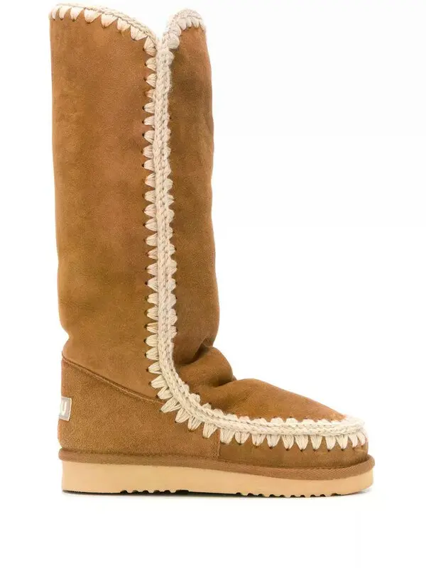 Mou Woven Detail Sheepskin Boots - Brown