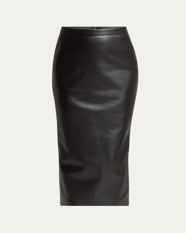 Givenchy Lambskin Leather Midi Pencil Skirt With Godet Back