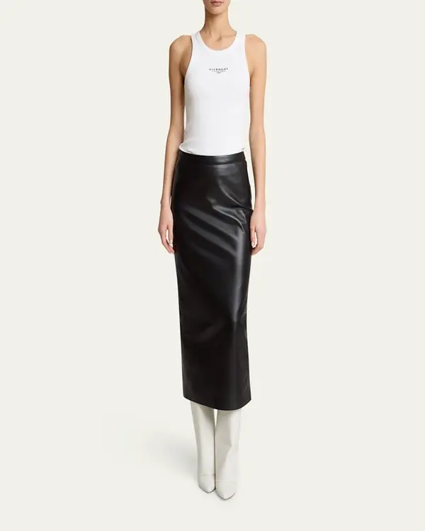 Givenchy Lambskin Leather Midi Pencil Skirt With Godet Back