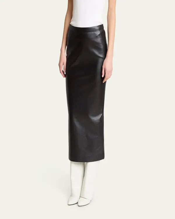 Givenchy Lambskin Leather Midi Pencil Skirt With Godet Back