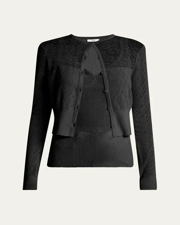 Chloé Embroidered Pointelle Cotton Combo Top