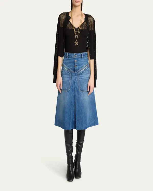 Chloé Embroidered Pointelle Cotton Combo Top