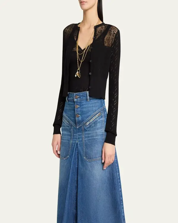 Chloé Embroidered Pointelle Cotton Combo Top