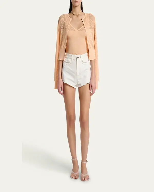 Chloé Embroidered Pointelle Cotton Combo Top