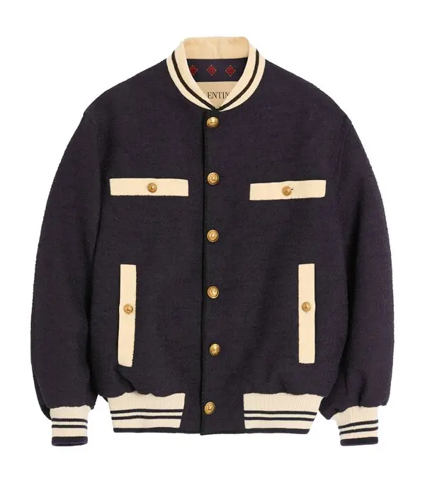 Valentino Garavani Bouclé Bomber Jacket - Blue