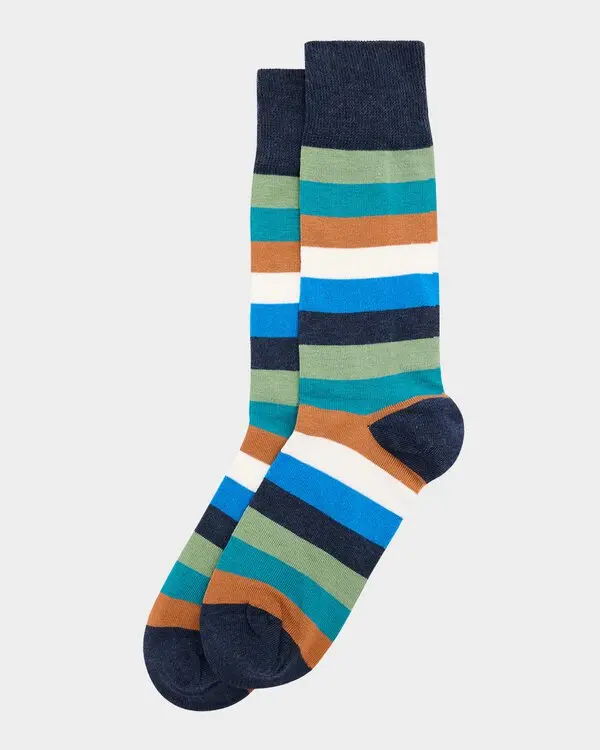 Paul Smith Kit Color-block Stripe Crew Socks - Navy
