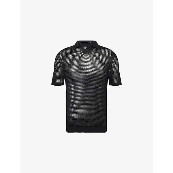 7 For All Mankind Regular-fit Cotton-crochet Polo Shirt - Crochet Black