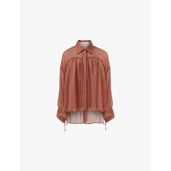 LEEM Gathered Drawstring-detail Woven Shirt