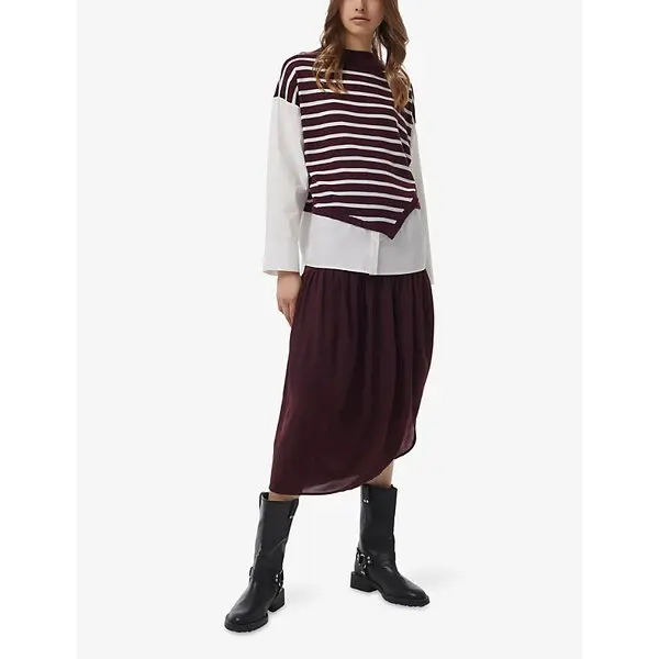 LEEM Gathered-pleat Asymmetric-hem Woven Midi Skirt