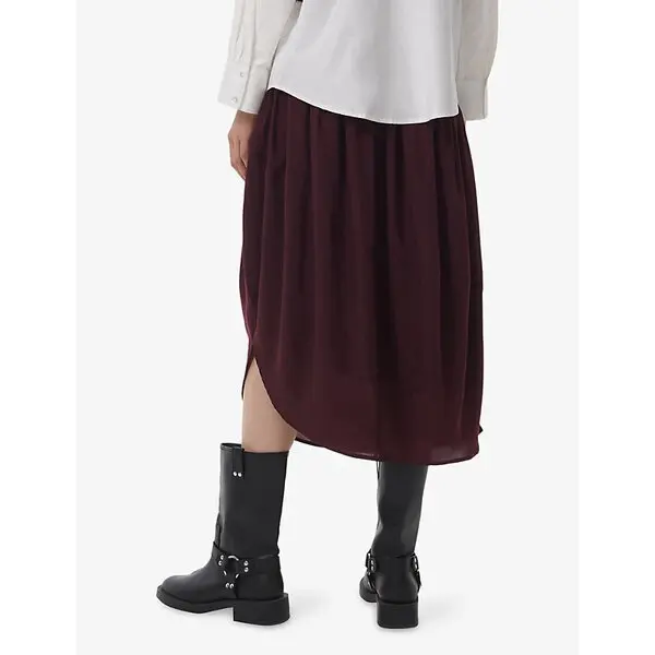 LEEM Gathered-pleat Asymmetric-hem Woven Midi Skirt