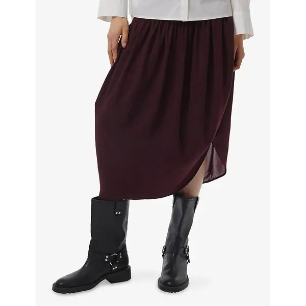 LEEM Gathered-pleat Asymmetric-hem Woven Midi Skirt