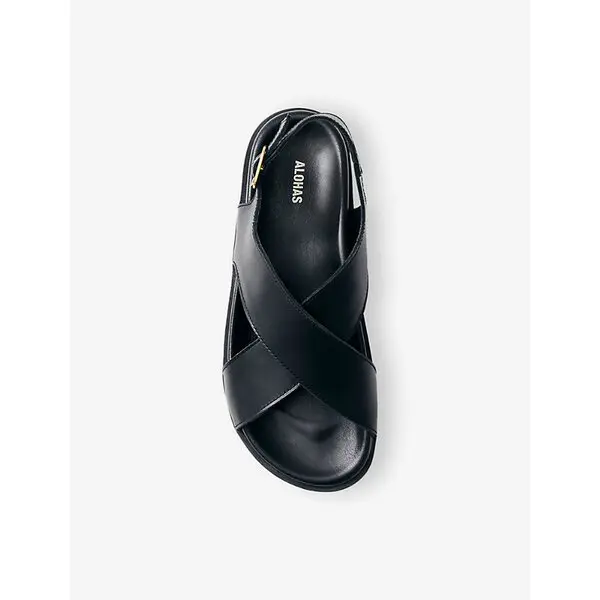 ALOHAS Nico Crossover Leather Sandals - Black
