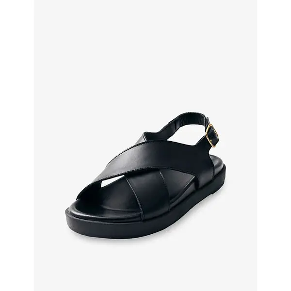 ALOHAS Nico Crossover Leather Sandals - Black
