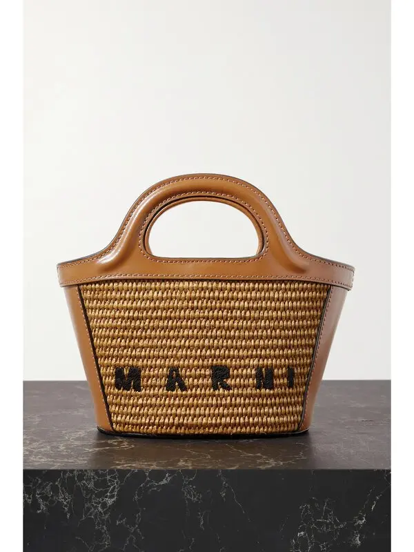 Marni Tropicalia Micro Embroidered Raffia Tote - Brown