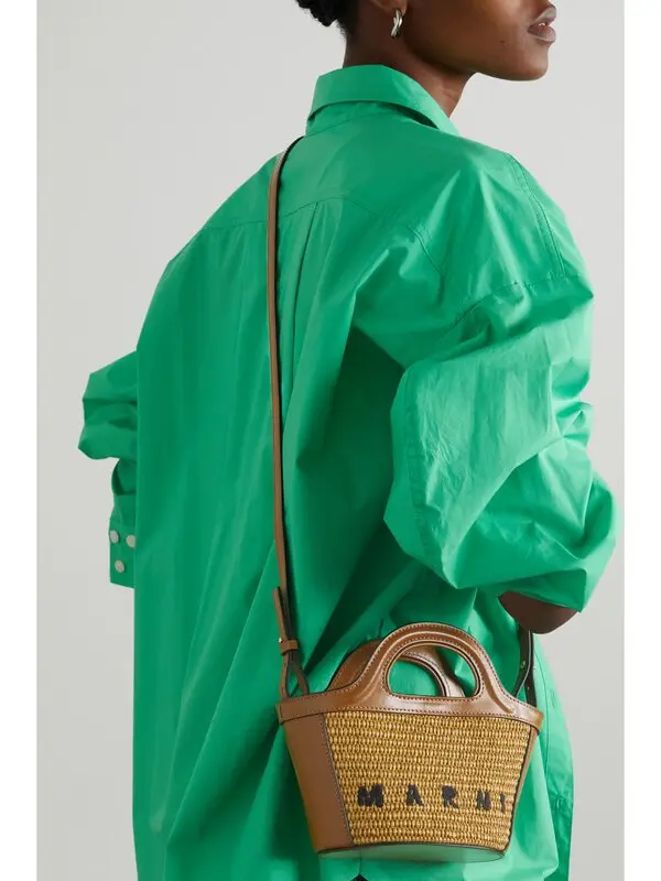 Marni Tropicalia Micro Embroidered Raffia Tote - Brown