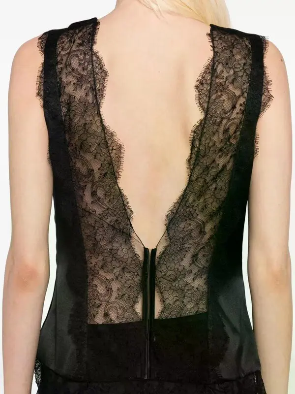 TOM FORD Lace-trimmed Satin Top - Black