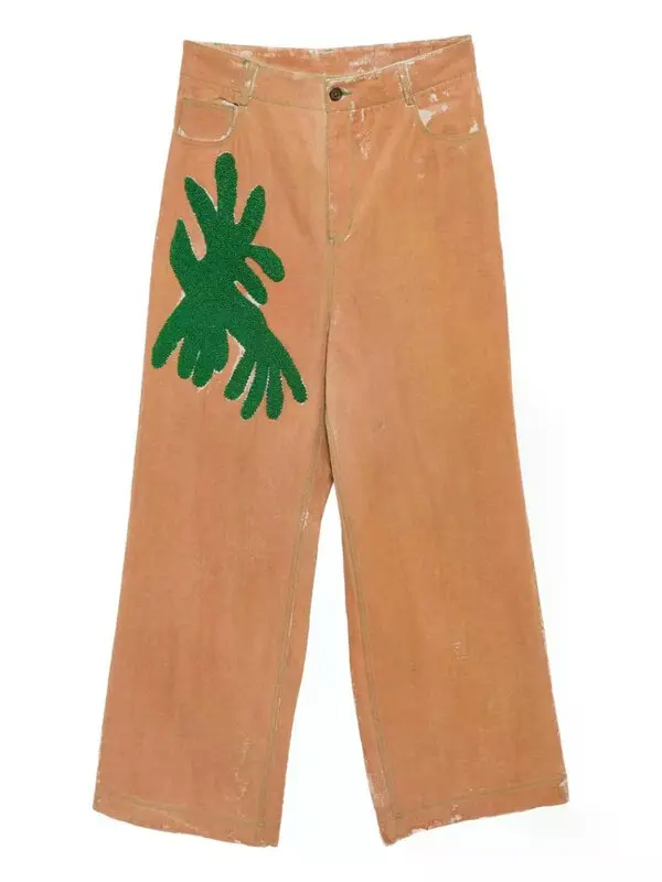KINYAN LAM Hand-embroidered Straight Jeans - Brown