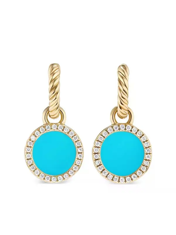 David Yurman 18kt Yellow Petite Dy Elements Diamond And Turquoise Drop Earrings - Gold
