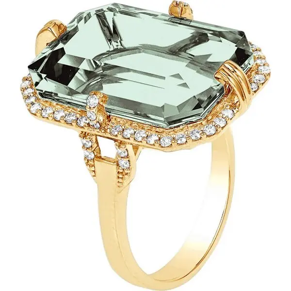 Goshwara Emerald Cut Blue Topaz And Diamond Ring In 18k Gold - Translucent Green