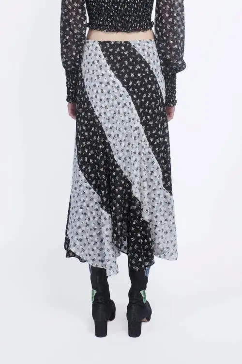 Anna Sui Ditsy Dot Chiffon Contrast Flowy Skirt