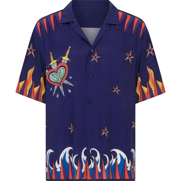 JE TE VEUX Sailor Shirt - Blue / Flame Graphic