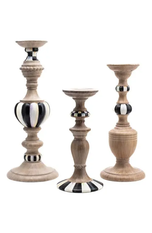 MACKENZIE-CHILDS Courtly Set Of 3 Pillar Candleholders - Black