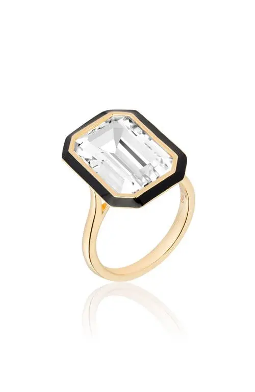 Goshwara Queen Emerald Cut Crystal Ring - Black / Clear