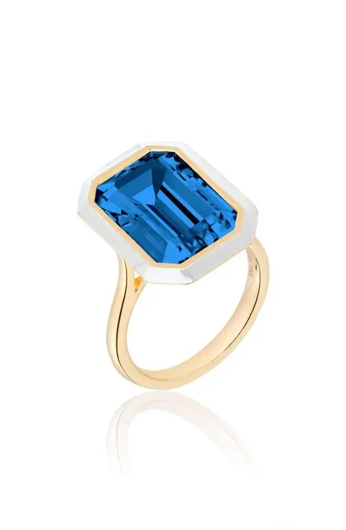 Goshwara Queen Emerald Cut Crystal Ring - Deep Blue/white