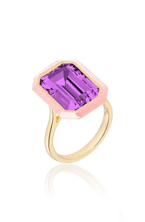 Goshwara Queen Emerald Cut Crystal Ring - Purple/pink