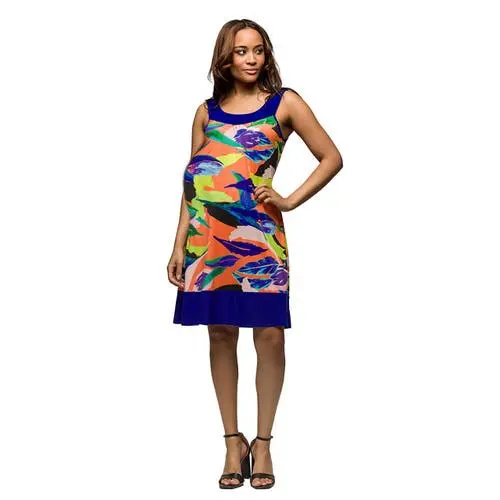 24SEVEN COMFORT APPAREL Maternity Sleeveless Knee Length Dress - Orange Multi