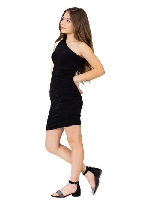 24SEVENKID One Shoulder Mini Dress - Black