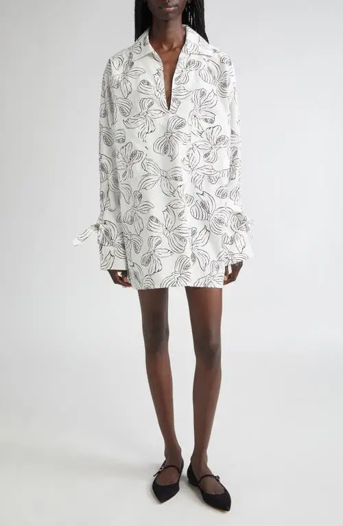 Max Mara Sansa Bow Print Long Sleeve Cotton Poplin Minidress
